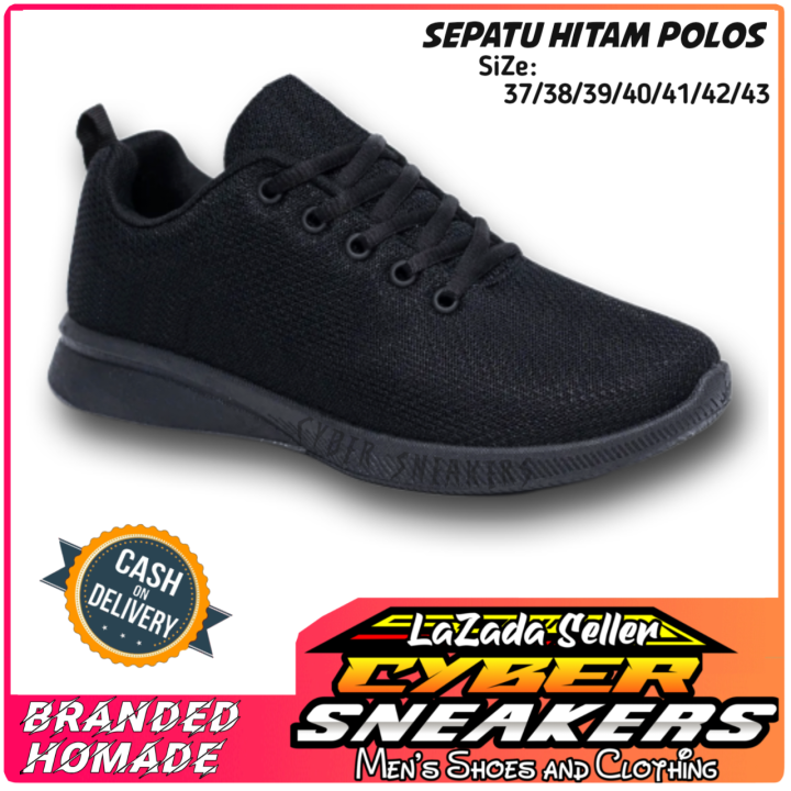 SEPATU KETS FULL HITAM MOTIF POLOS Model Sneakers Saga | Lazada Indonesia