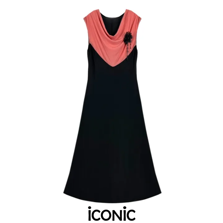 iCONiC PINK Diff maxi DRESS ชุดเดรสยาว ผ้ายืด แต่งดอกไม้ปัก คอถ่วง อก34 ...