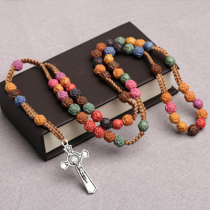 yemu MALL Colorful Cross Pendant Necklace Catholic Jesus Christian ...