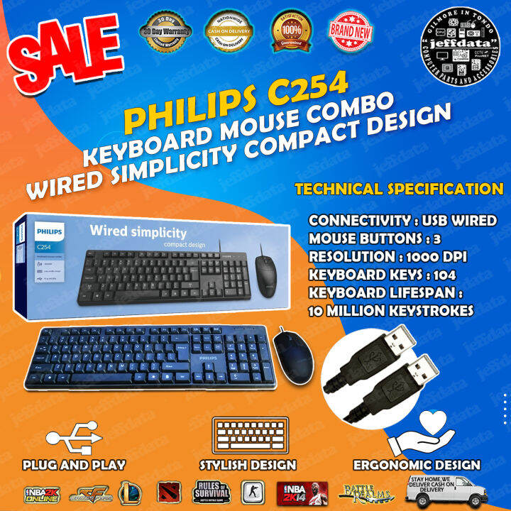 Philips Combo (Model C254) Quality Keyboard and Mouse USB Type Color ...