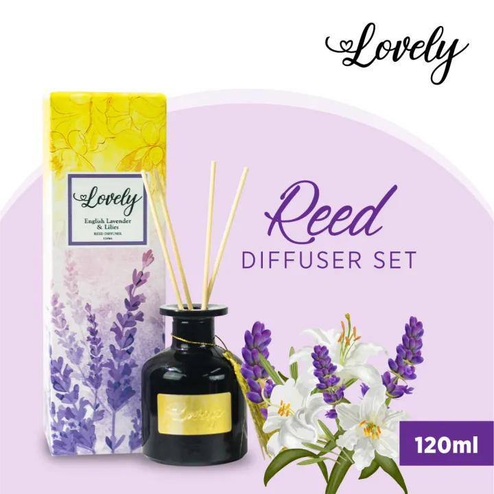Lovely Home Fragrances Reed Diffuser Set in English Lavender & Lilies ...