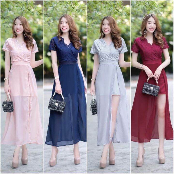 Aya-shop เสื้อผ้าแฟชั่น เดรสออกงาน สีชมพู กรม เทา แดง พร้อมส่ง | Lazada ...