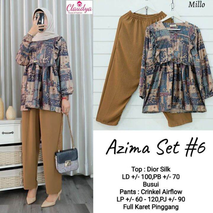 Azima Set 6 Setelan Wanita Kekinian Silk Dior Ld 100 Busui Warna Millo ...