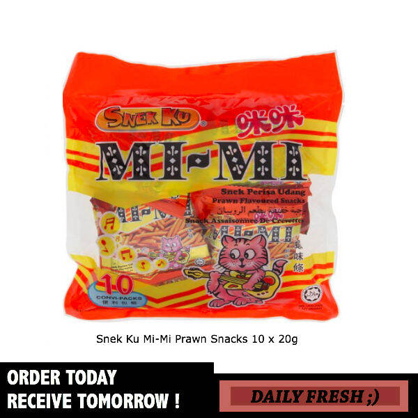 Snek Ku Mi-Mi Prawn Snacks 10 x 20gram Pack | Lazada