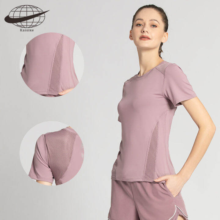 ชุดโยคะ Kaisike ชุดกีฬาสตรีกางเกงขาสั้นแขนสั้นผู้หญิงตาข่ายเปลือยระบายอากาศแห้งเร็ววิ่งฟิตเนสสอง ...