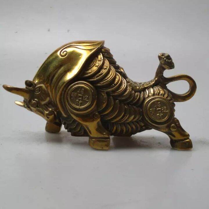 Works Of Art Collection Chinese Brass Carved Bull Sculpture /Feng Shui ...