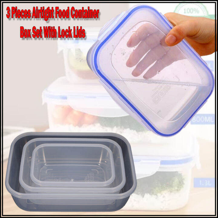 Lunch Box Tupperware 3 Pieces Airtight Food Container Box Set With Lock ...