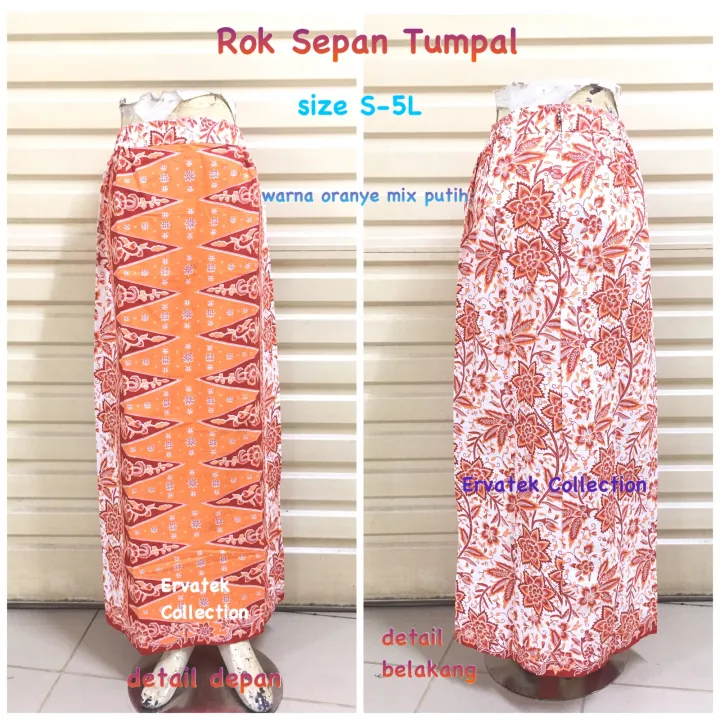 Rok Sepan Tumpal ST42 warna oren putih / Bawahan Batik Pucuk Rebung ...