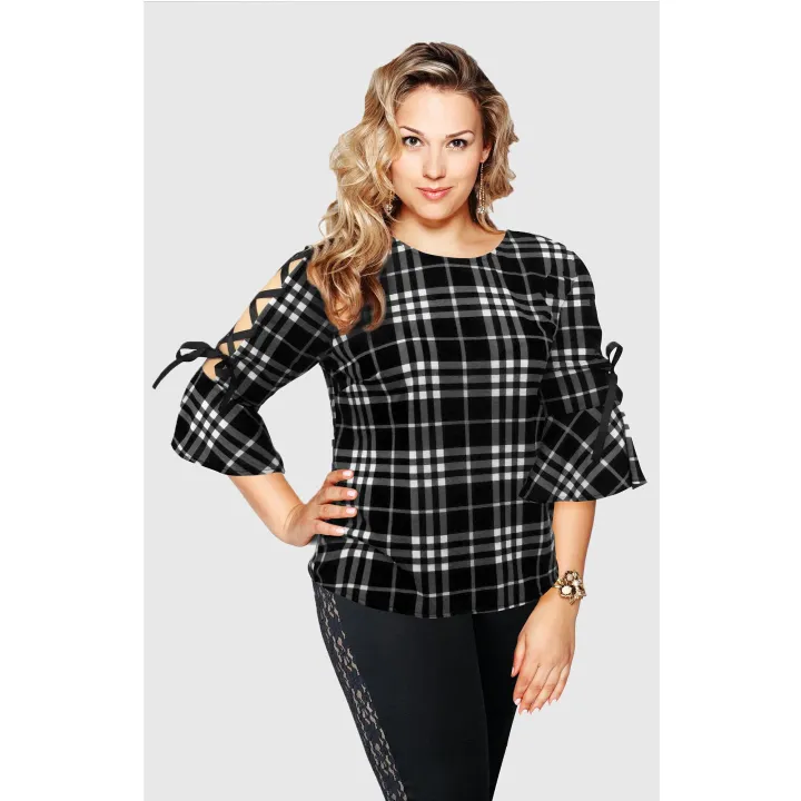 Curvy Plus Size Alexa Checkered Top CT-2444 (Black) | Lazada PH