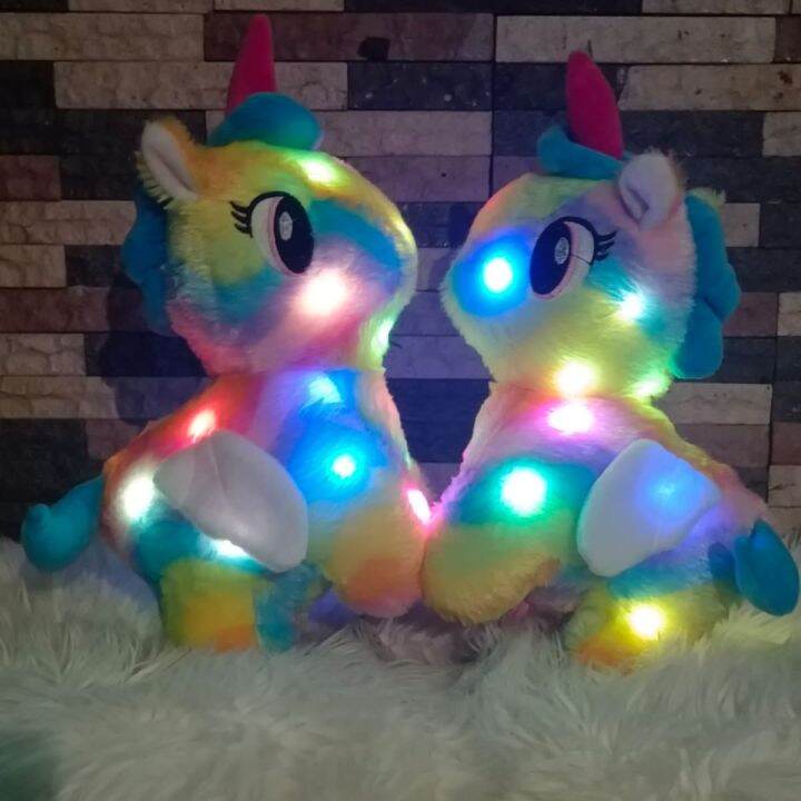 Boneka kuda unicorn led rainbow mainan anak perempuan boneka terbaru ...