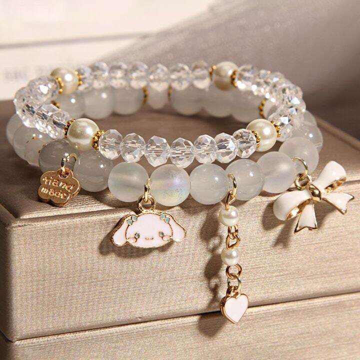 IEGM2Y ชนกลุ่มน้อย ปรับ สุนัขอบเชย สีทึบ ของขวัญเด็กผู้หญิง เสน่ห์โบว์ดอกไม้ สายยางยืด เพื่อน ...