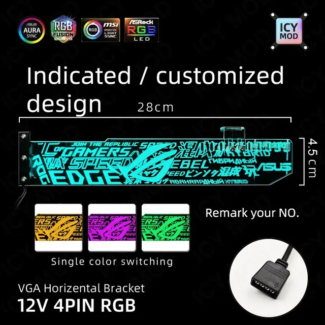 6 RGB VGA Holder Customize ARGB Horizontal GPU Bracket Video Card ...