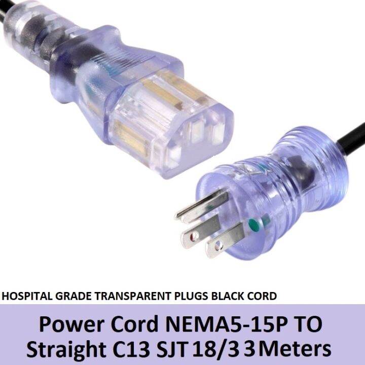 Power Cord NEMA5-15P To Straight C13 18/3 3M Hospital Grade Transparent ...