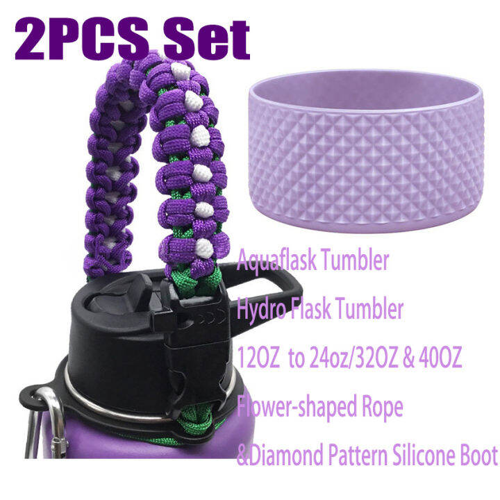 🎉 Aquaflask Tumbler 2pcs Flower Paracord Handle Colored Cup Ropeanddiamond Pattern Silicone Boot