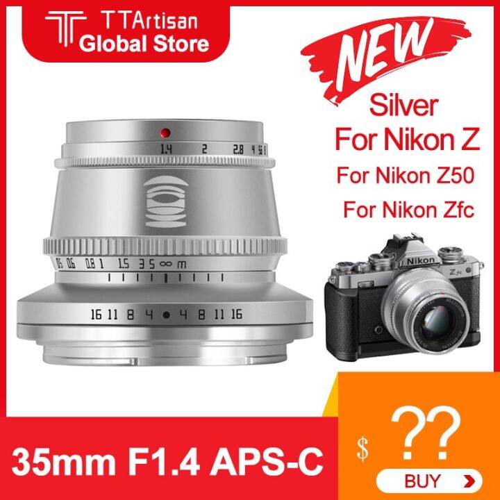 New Silver Color Ttartisan 35Mm F1.4 Lens For Nikon Z50 Zfc Camera APS-C Lens MF Camera Lens For ...