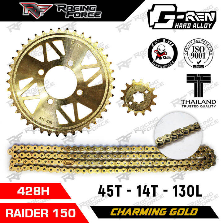 G-REN Chain and Sprocket for Raider 150 (45T-14T-130L)(428H)(Gold ...