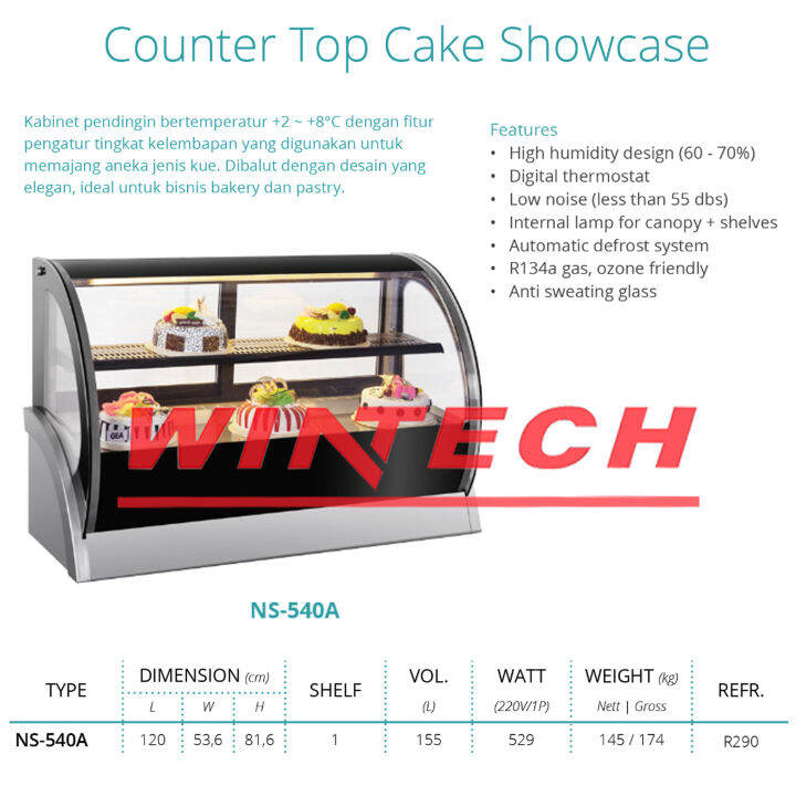 GEA NS-540A Countertop Cake Showcase / Showcase Kue Kaca Cembung di ...
