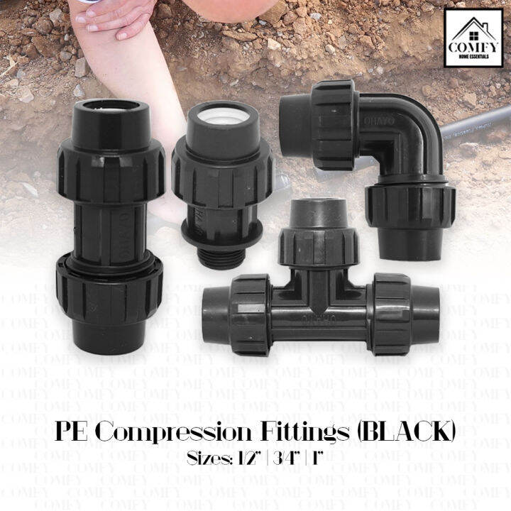 HEAVY DUTY Black PE Plastic Compression Pipe Fittings Coupling Elbow ...