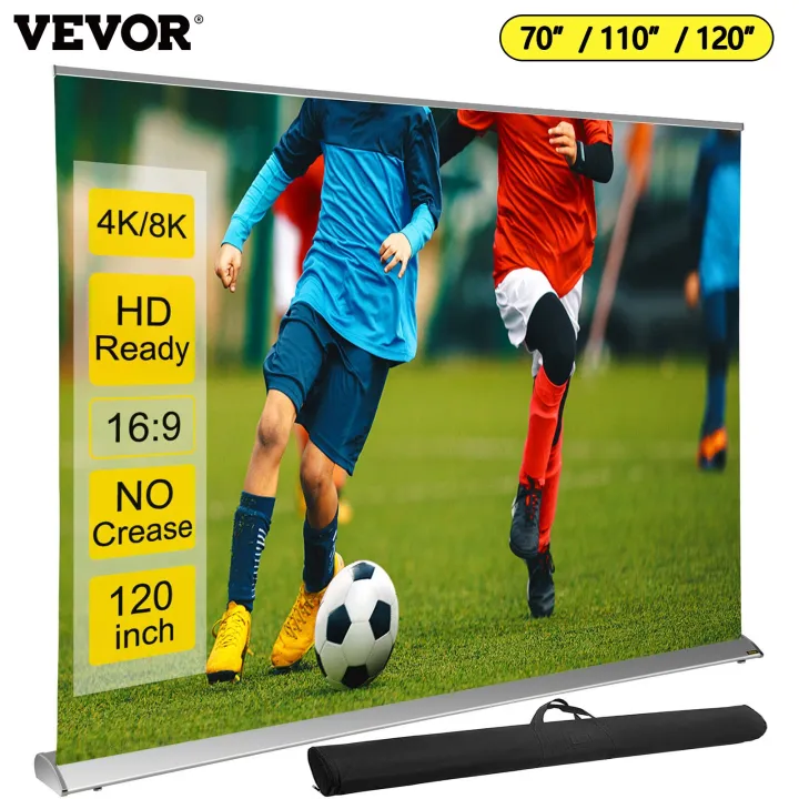 70 110 120นิ้ว Roll-Up Projector หน้าจอชั้นยืน16:9 8K/4K HD แบบพกพา ...