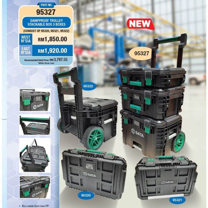 Sata 95327 Heavy Duty Damproof Trolley Stackable Tool Storage Box 3 ...