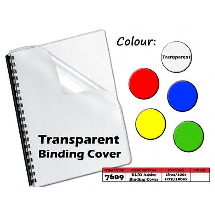 A4 COLOUR TRANSPARENT BINDING COVER 100'S (YELLOW/BLUE/RED) | Lazada