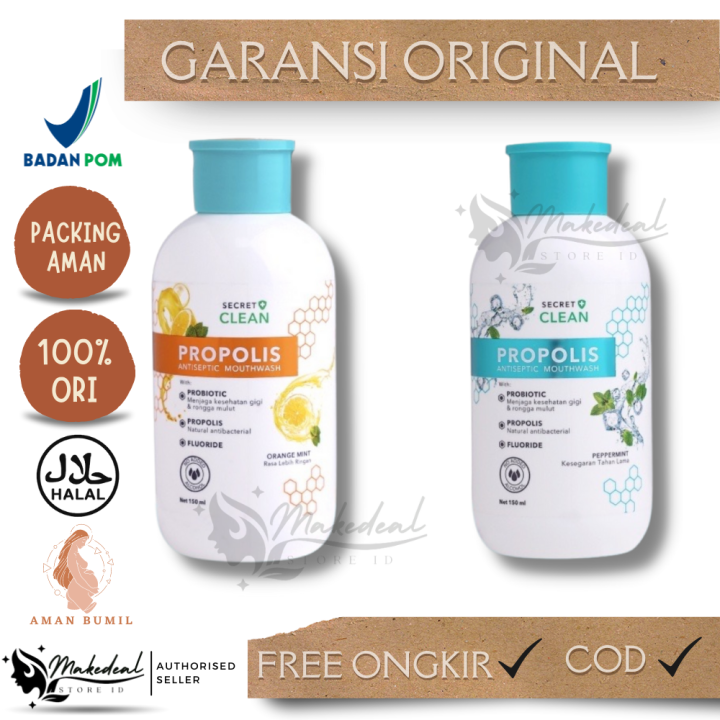 Secret Clean Propolis Antiseptic Mouthwash 150ml Peppermint dan Orange ...