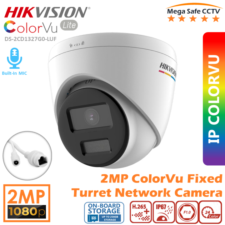 HIKVISION DS-2CD1327G0-LUF ColorVu Lite 2MP IP Camera H.265+ 24/7 Full Time Colored Built-in Mic ...