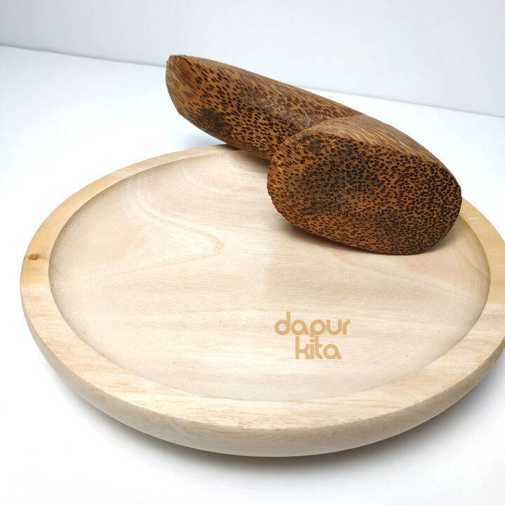 Cobek Sambal Bahan Kayu Mahoni Ukuran 20cm Set Ulekan Kayu Glugu Sedang ...
