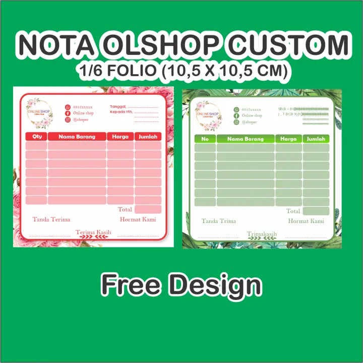 cetak nota mini custom ukuran 1/6 folio - laundry - olshop - 1 rangkap ...