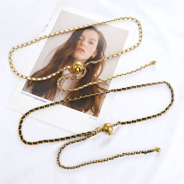 IEGM2Y ยาว เรขาคณิต พังก์ ฮิปฮอป เข็มขัดถัก หญิง เสื้อกันหนาว โลหะ สร้อยคอร่างกาย ผู้หญิงเอวโซ่ ...