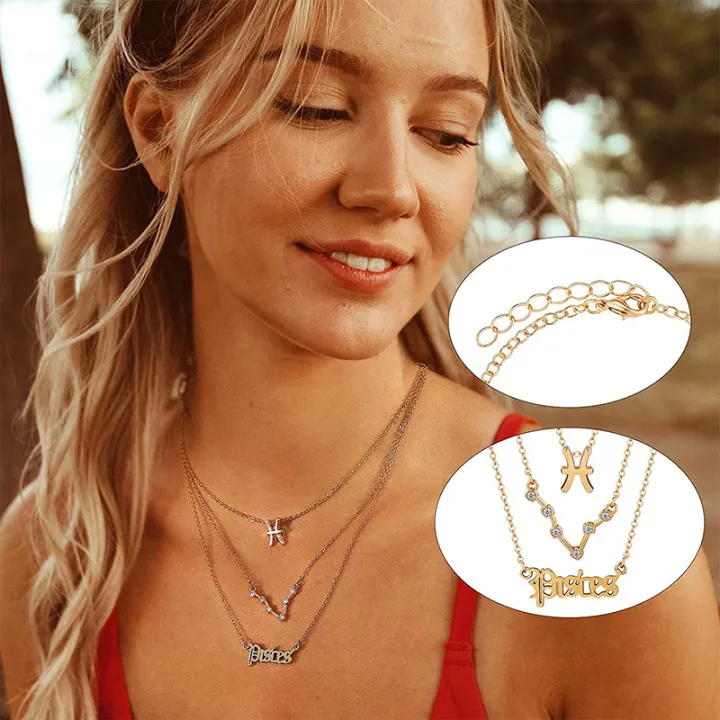 3Pcs/set 12 Zodiac Women Constellation Pendant Chain Necklace Birthday ...