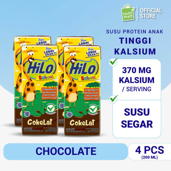 HiLo School UHT Chocolate Ready To Drink 200ml x 4 pcs - Susu UHT Anak ...