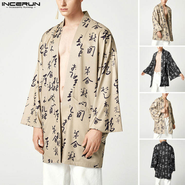 Beehoo INCERUN บุรุษแขนยาววินเทจพิมพ์คาร์ดิแกนกิโมโนเสื้อหลวมฮิปปี้บีช ...