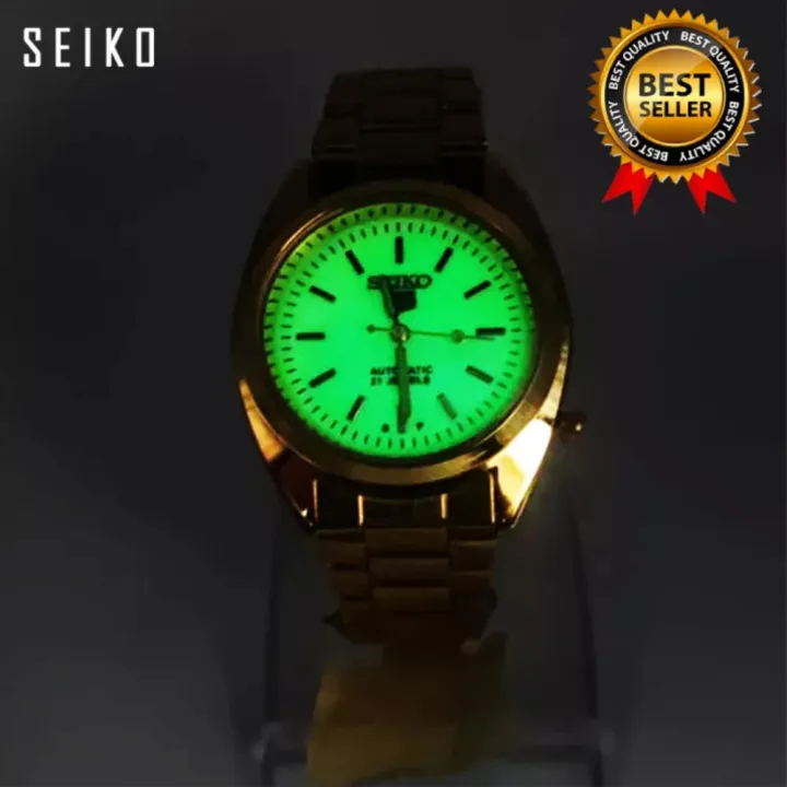 Seiko 5 Automatic 21 Jewels Luminous Dial Gold Plated Stainless Steel ...