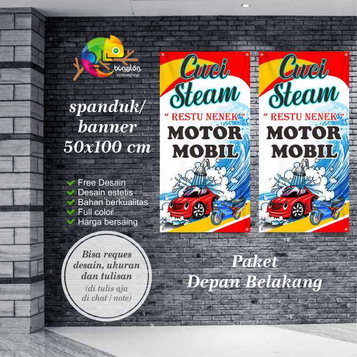 Spanduk Banner 50x100 Cm Plang Spanduk Cucian Motor, Cuci Mobil, Free ...