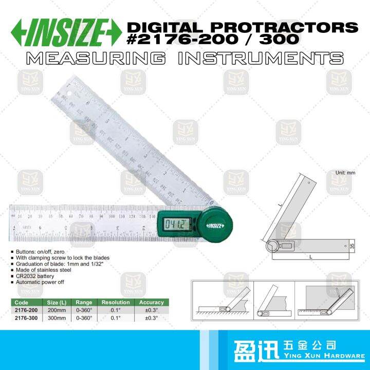 Insize Digital Protractor Angle Finder Ruler 0°-360° 2176 - 200 / 300 ...