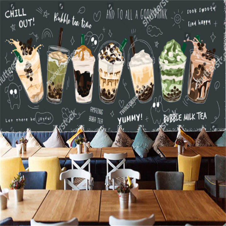 Nordic Modern Hand-painted Mural Wall Paper 3D Abstract Milk Tea ...