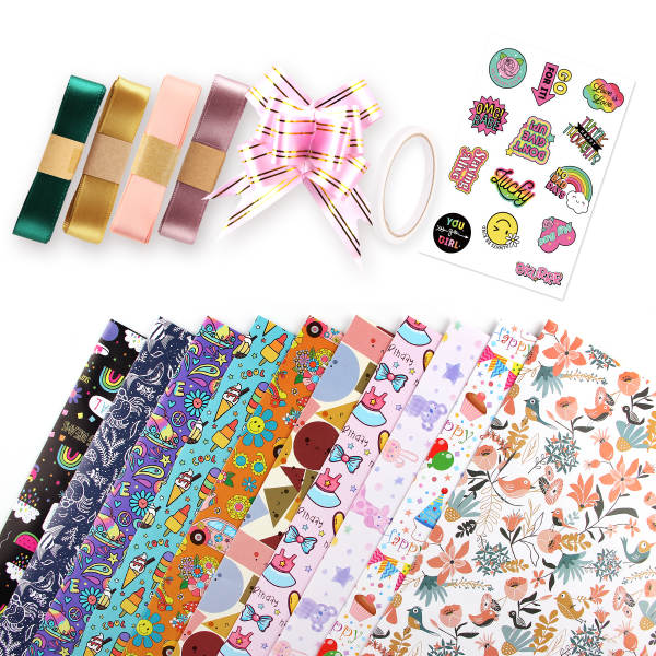 Girly designs cute colorful Gift Wrappers girly flower rainbow design ...