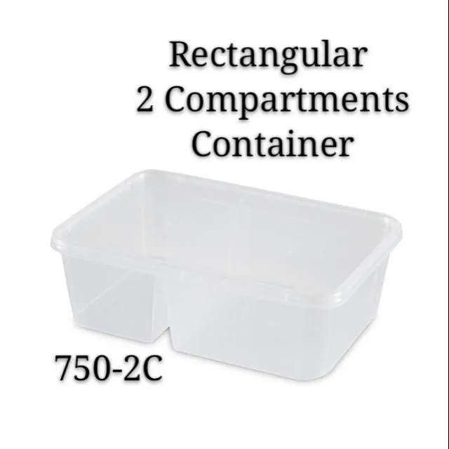 Rectangular 2 Compartments container 750-2C bekas makanan | Lazada