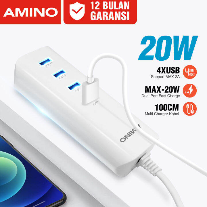 AMINO 4 USB Port Multi Port Charger Fast Charger LED Function 5V 2A 20W | Lazada Indonesia