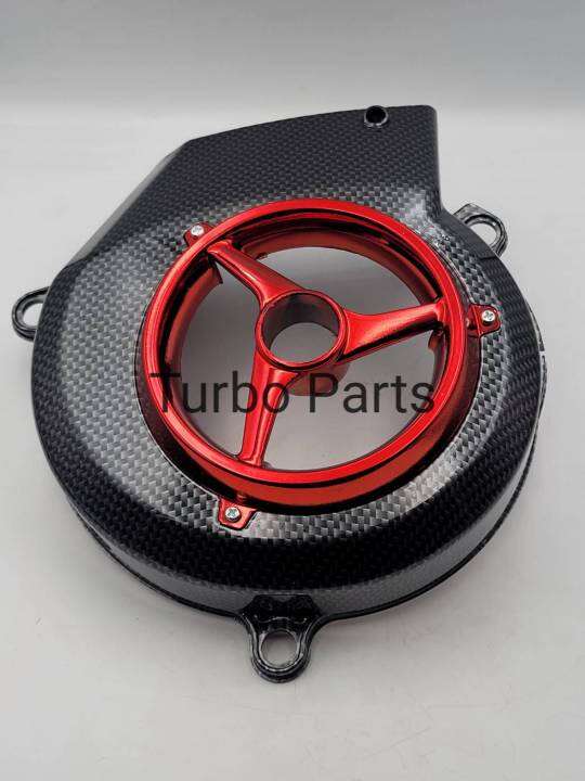 ฝาครอบใบพัดมีรู+บังหน้า เคฟล่าดำ+แดง สำหรับ Yamaha Fino และ Mio ...