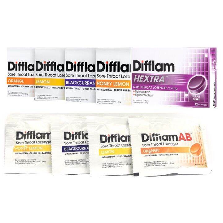 DIFFLAM AB Sore Throat Lozenges 6s/12s (Orange, Lemon, Blackcurrant ...