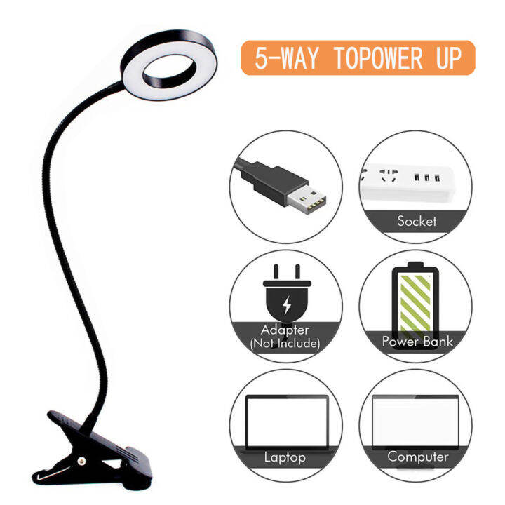 LED Clamp Reading Book Study Night Lamp 3 Color Modes 10 Brightness Eye ...