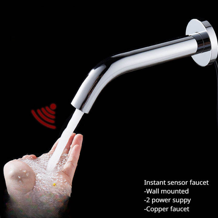 Wall Mounted Sensor Faucet Fully Automatic Black Faucet Public Touchless Basin Tap Embedded Wall ...