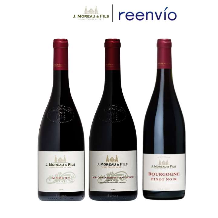 J Moreau & Fils Still Red Wines 750ml (Merlot, Cabernet, Sauvignon ...