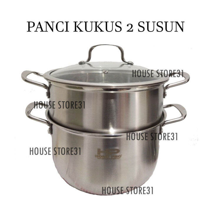 Panci Kukus 2 susun Tutup Kaca Stainless Steel / Dandang Stainless ...
