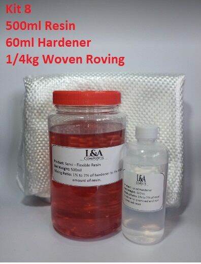 Fiberglass Kit 8 (E8) - 500ml Resin, 120ml Hardener with 1/2kg Woven ...