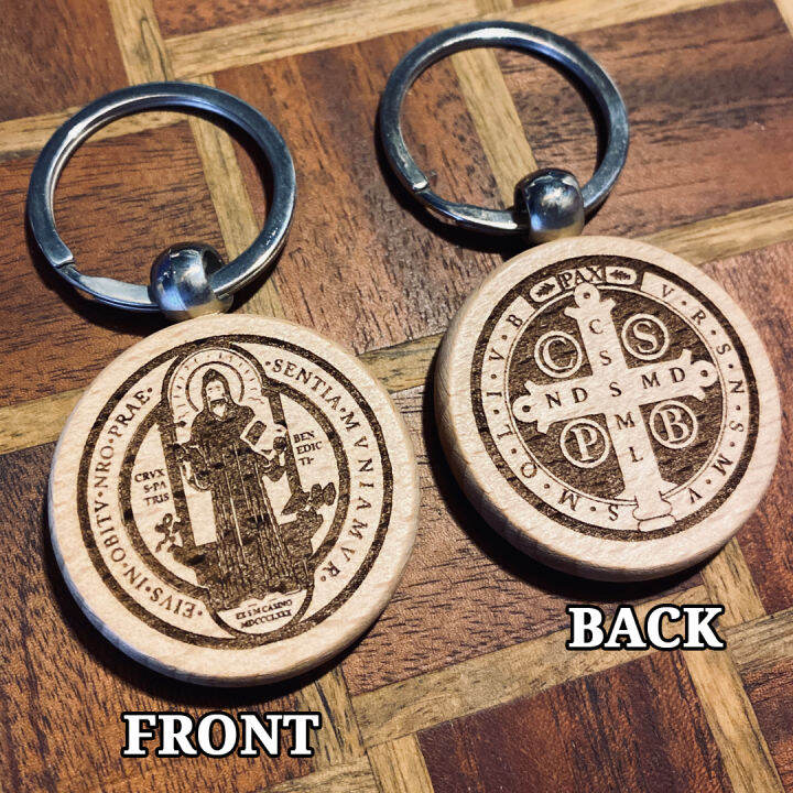St. Benedict Keychain Medal Prayer Protection Keyring Laser Engraved ...