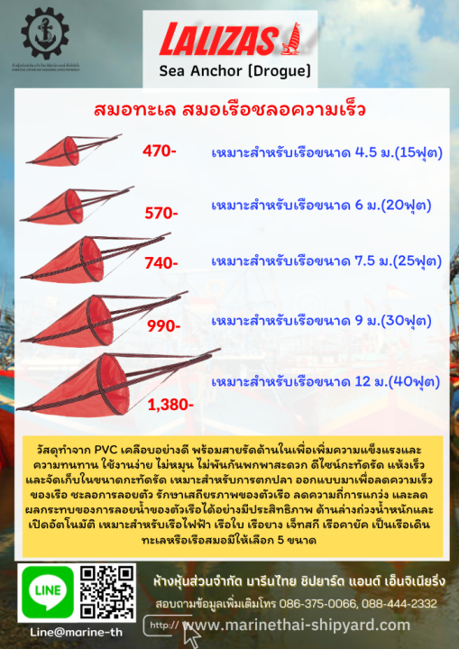 สมอทะเล สมอเรือชลอความเร็ว Sea Anchor (Drogue) LALIZAS | Lazada.co.th