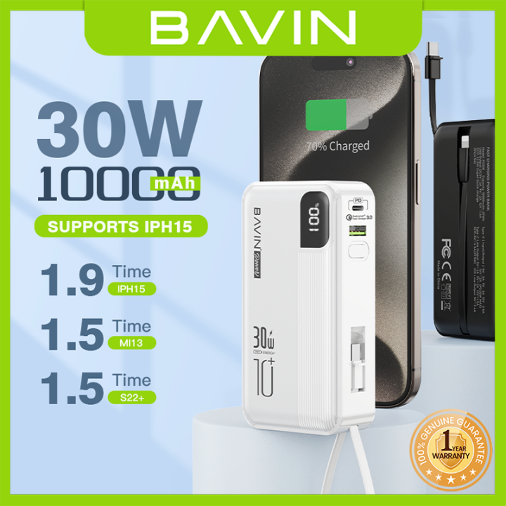 BAVIN PC018 10000mAh 30W Fast Charging / Iph Cable & Plug for Iph 15 ...